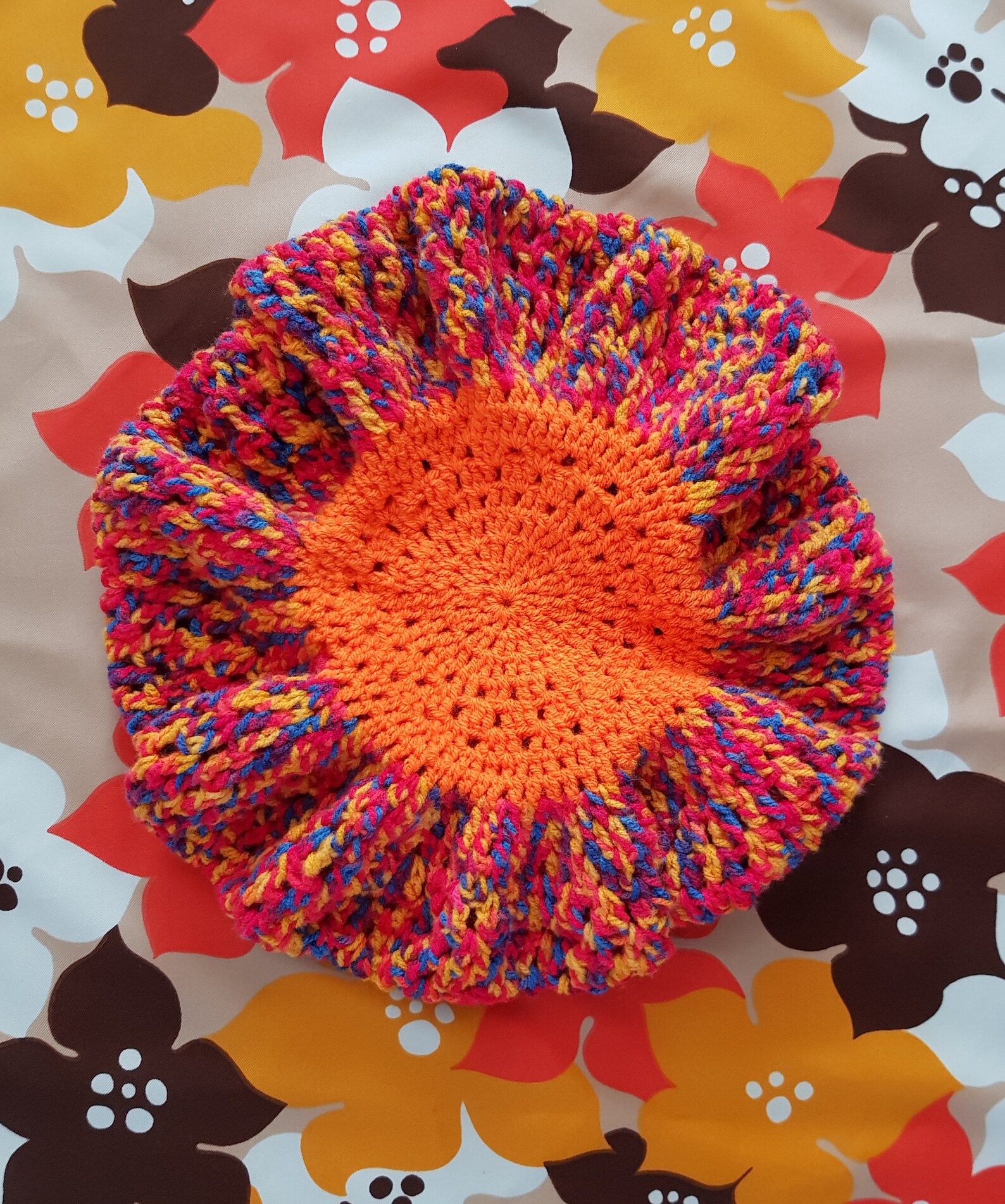 Vintage Hat: Groovy Vintage 1970s Style Bright Orange and Multicolour ...