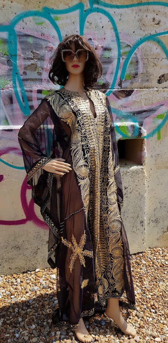 Vintage Kaftan: Stunning Vintage 1970s / 1980s Black … - Gem