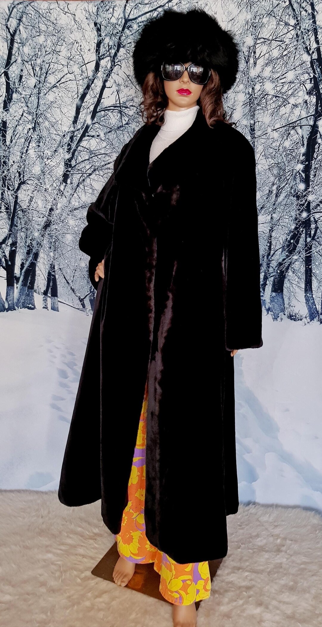 Vintage Coat: Gorgeous Vintage Late 1980s / Early 1990s Long Black Faux ...