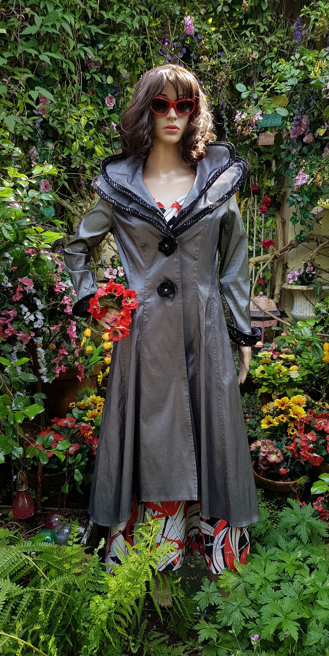 Amazing Vintage Metallic Silver Coat With Black Sequin Trim by Joseph ...