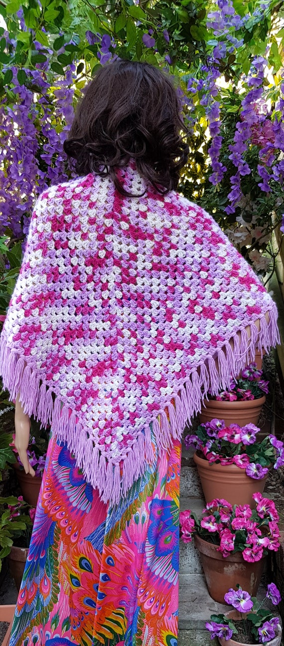 Vintage Shawl: Fab Vintage 1970s Wool Crochet Knit Tr… - Gem