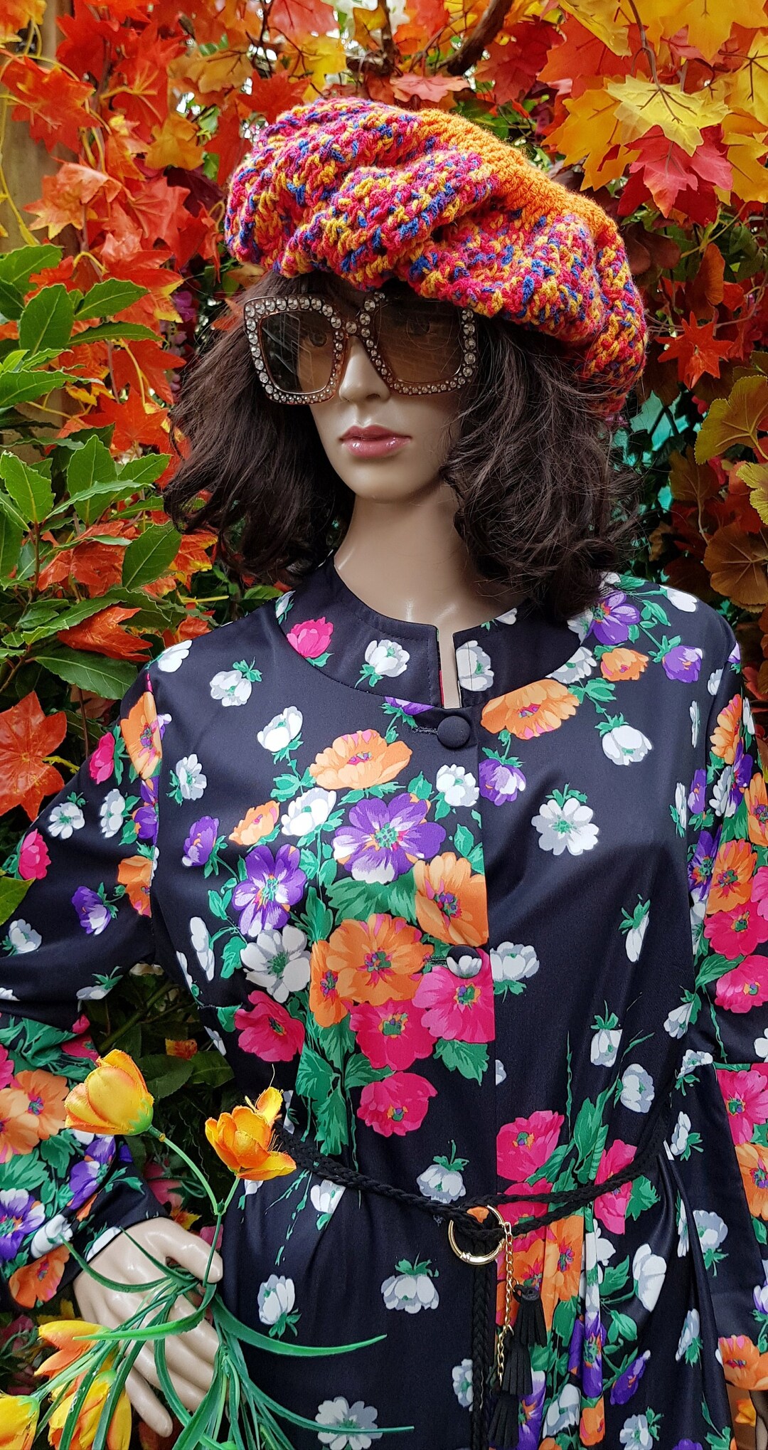 Vintage Hat: Groovy Vintage 1970s Style Bright Orange and Multicolour ...