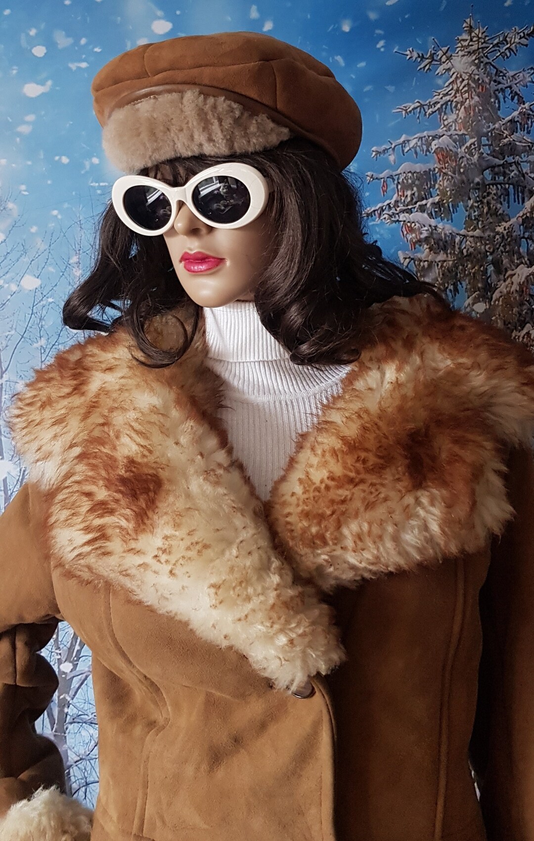 Vintage Hat: Fab Vintage 1970s Russett and Beige Suede and Sheepskin ...