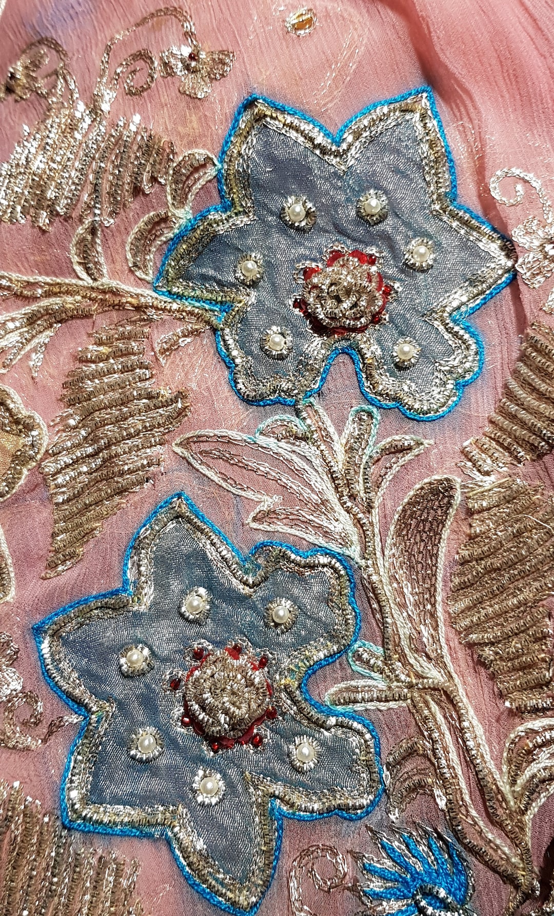 Vintage Shawl: Stunning Vintage Pure Silk Embroidered and Beaded Pink ...