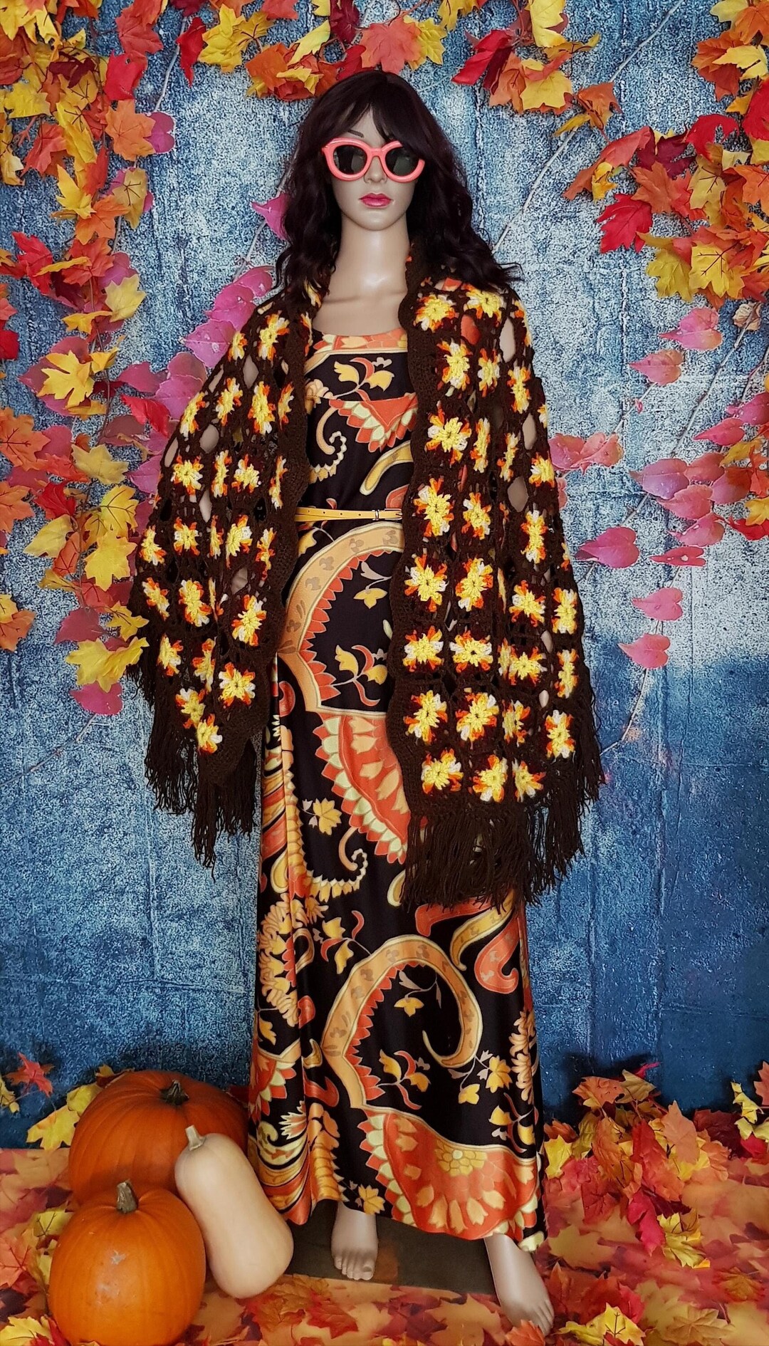 Vintage Shawl: Beautiful Vintage 1970s Brown Yellow Orange 1970s Wool ...