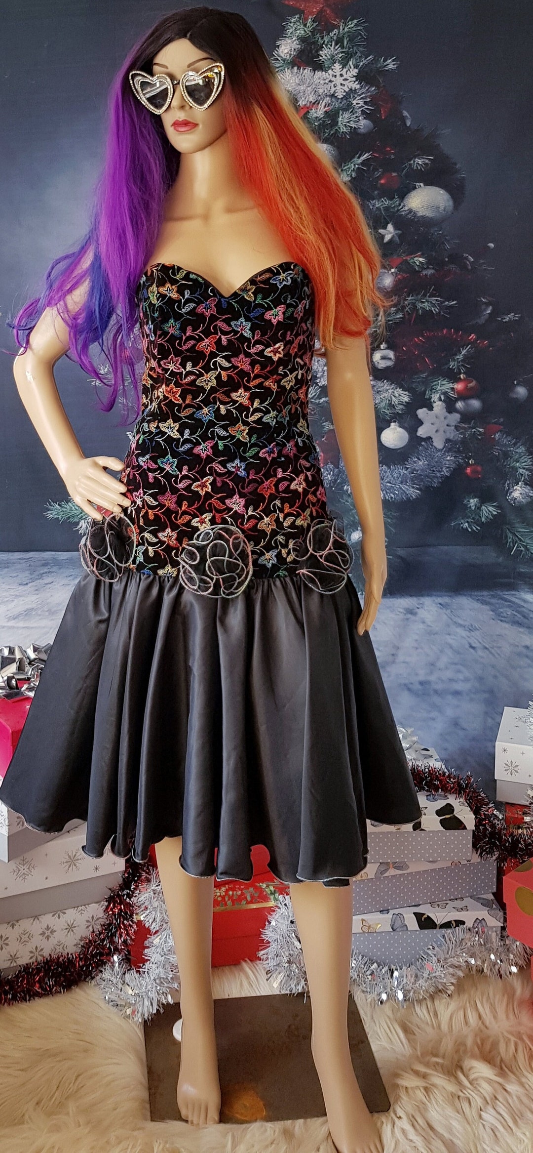 UK 8 (US 4) Outrageous Vintage 1980s Black and Multicoloured ...