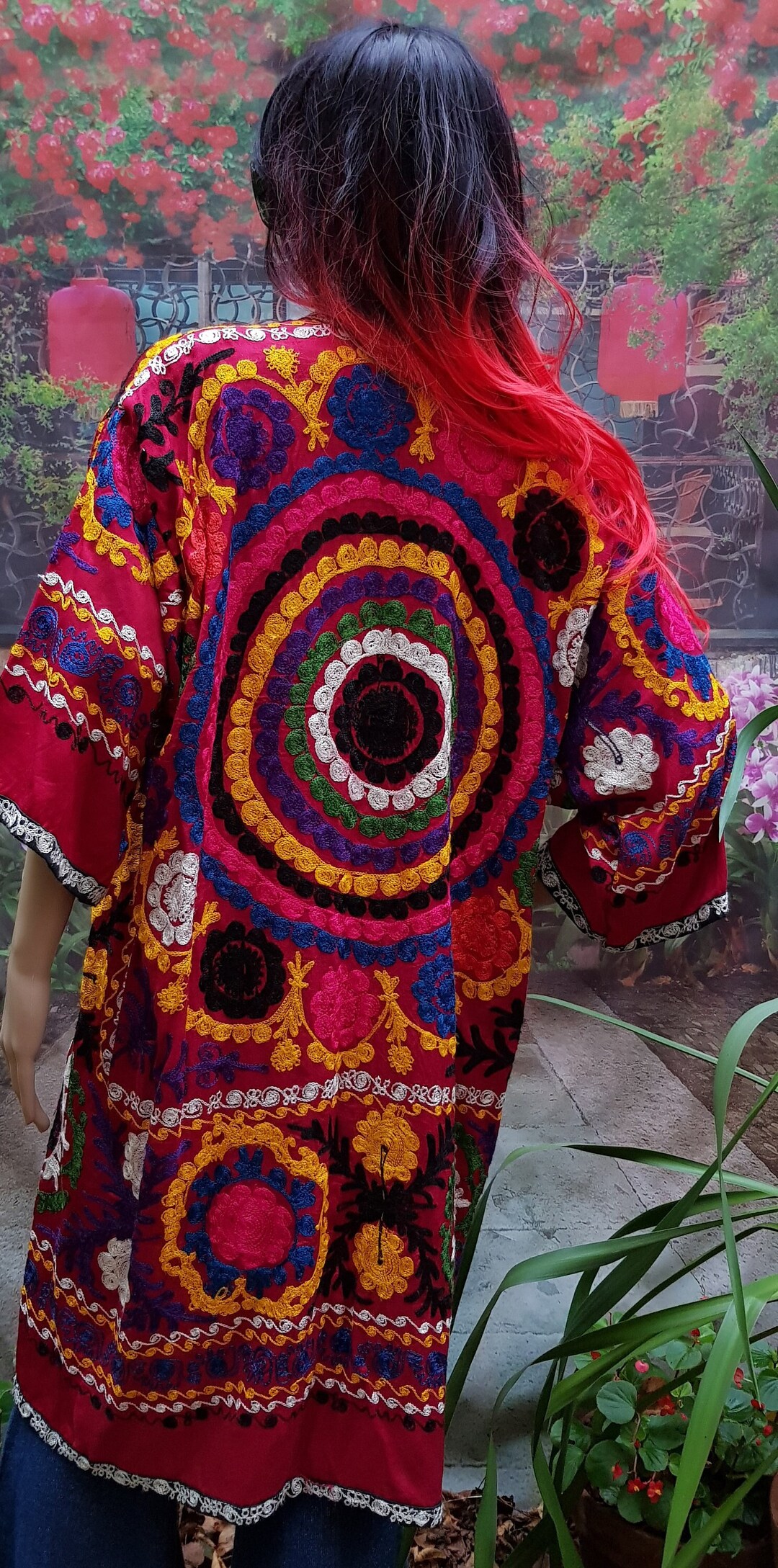 Vintage 1970s Burgundy Red Multicoloured Uzbec Suzani Ethnic/gypsy ...