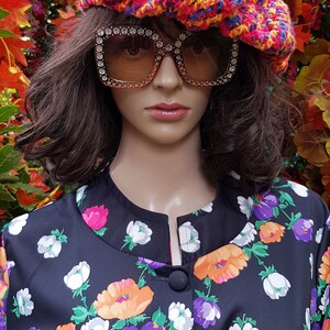 Vintage Hat: Groovy Vintage 1970s Style Bright Orange and Multicolour ...