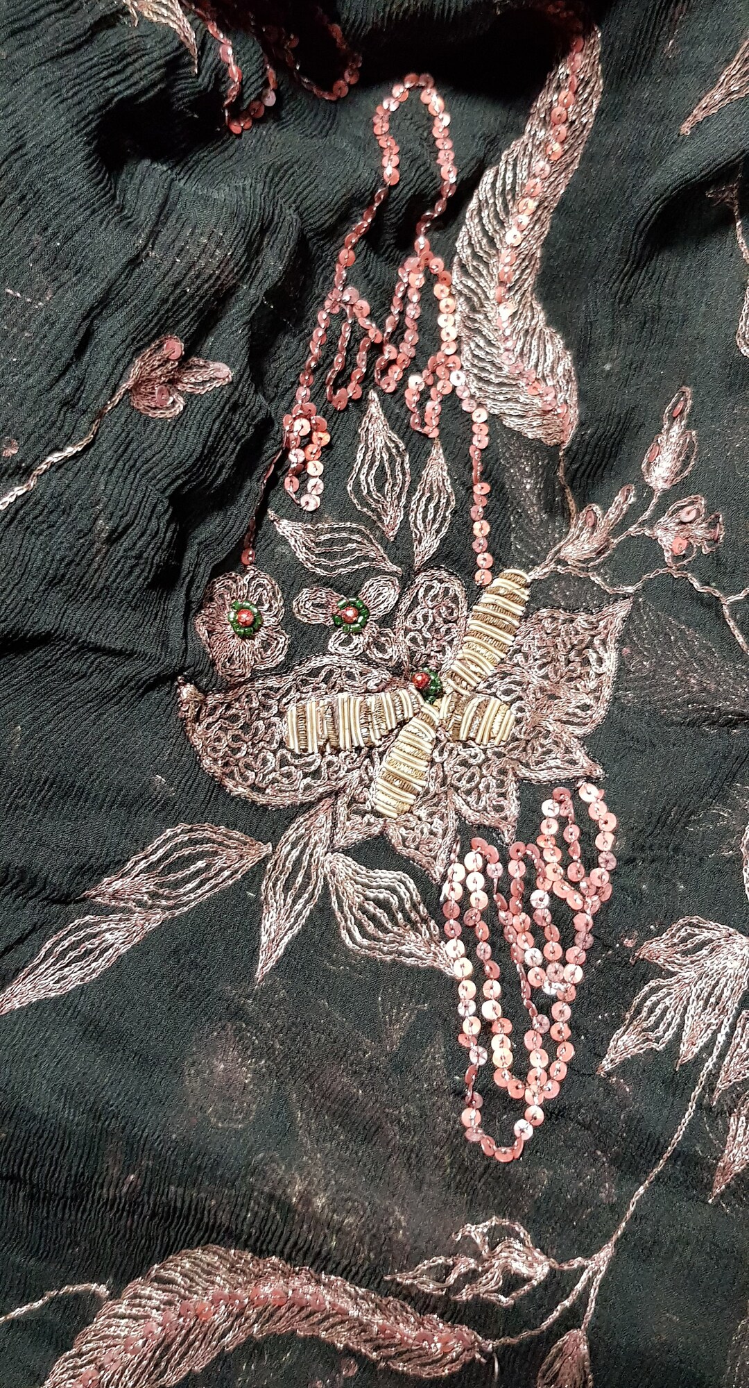Vintage Shawl: Stunning Vintage / Antique Pure Silk Chiffon Embroidered ...