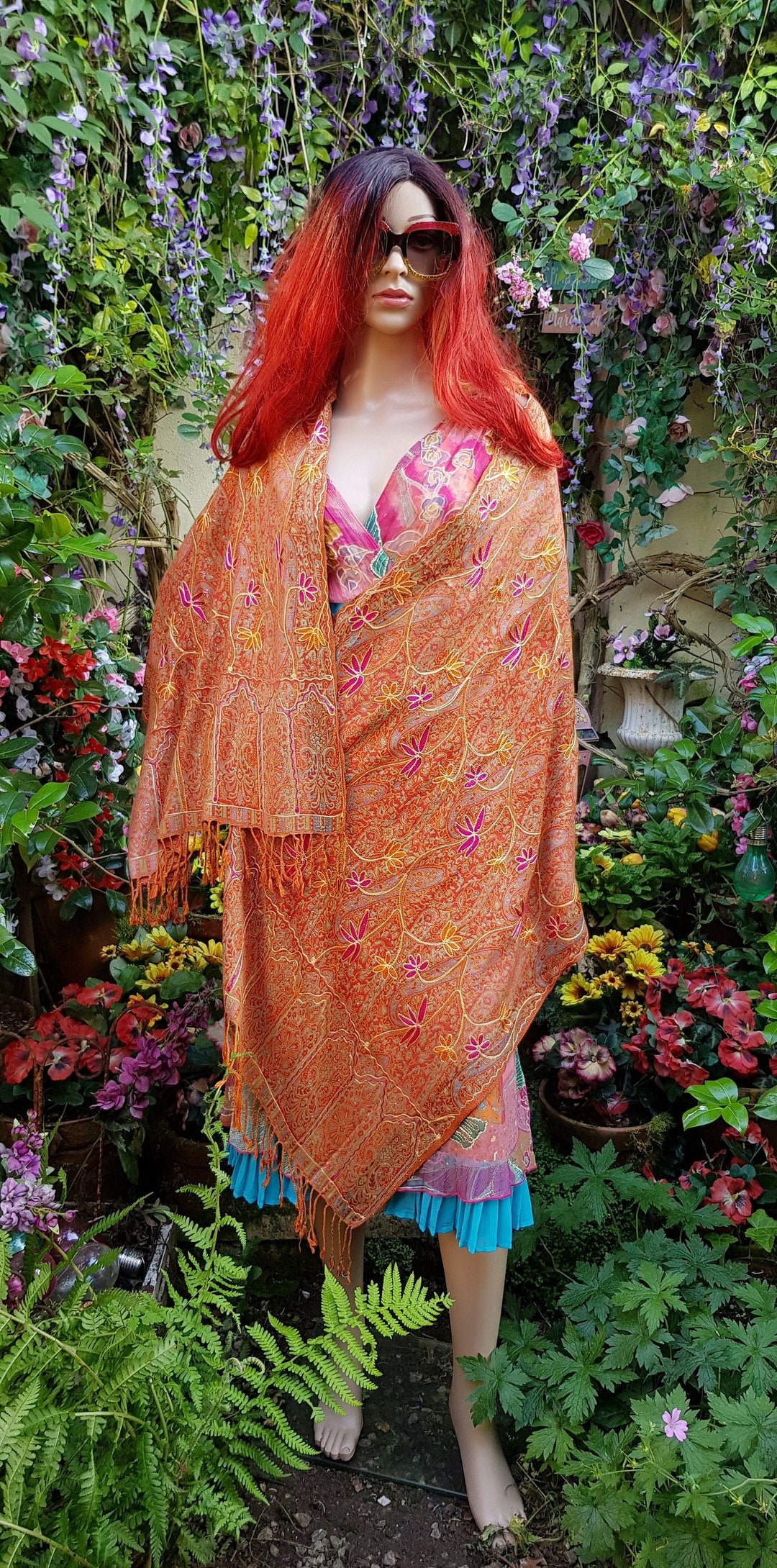 Vintage Shawl: Gorgeous Vintage 1990s Orange Pink Green Paisley ...