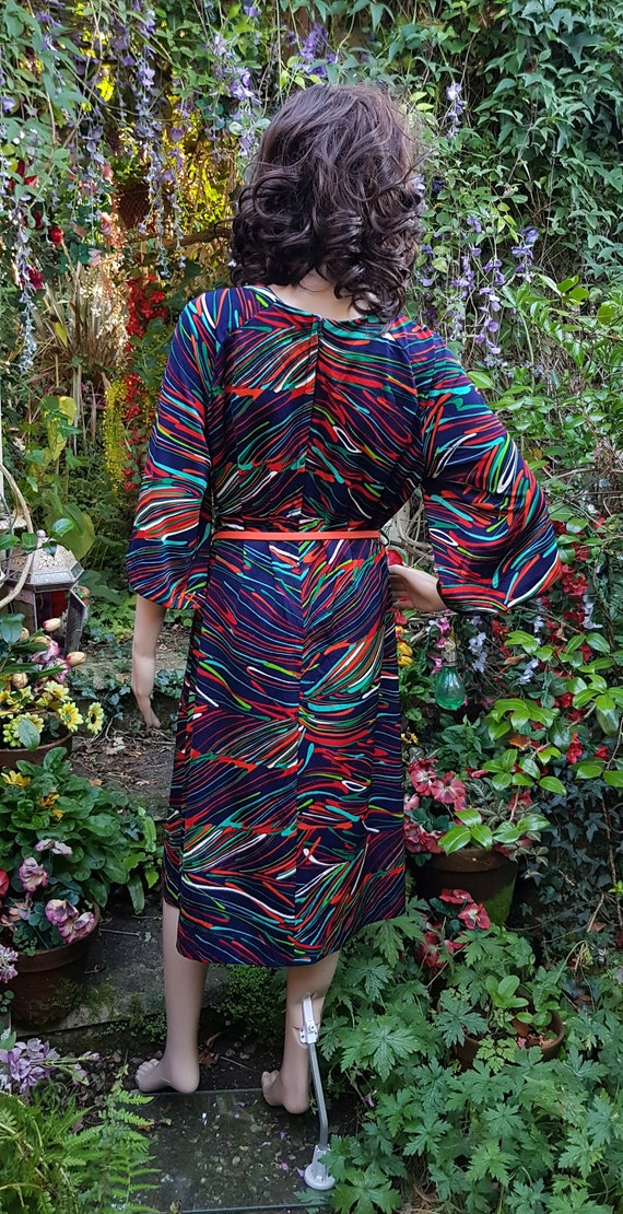 UK 14 (US 10) Striking Vintage 1970s Psychedelic Navy… - Gem