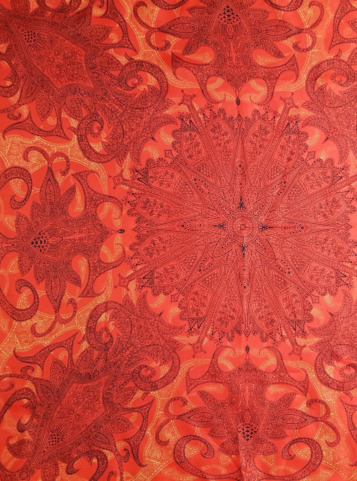 Ladies Scarf: Beautiful Vintage Orange and Russet Abstract Pattern Silk ...