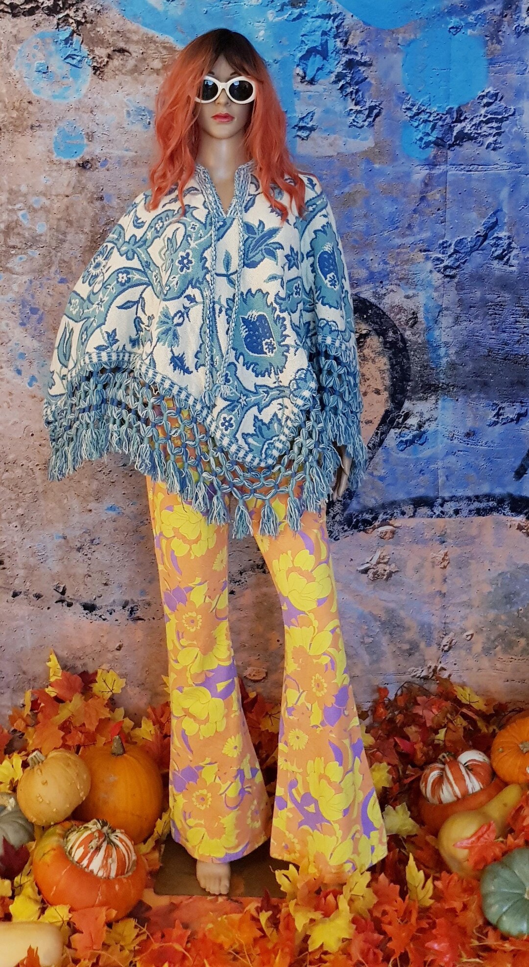 Vintage Poncho: Gorgeous Vintage 1970s Blue and Cream Reversible ...