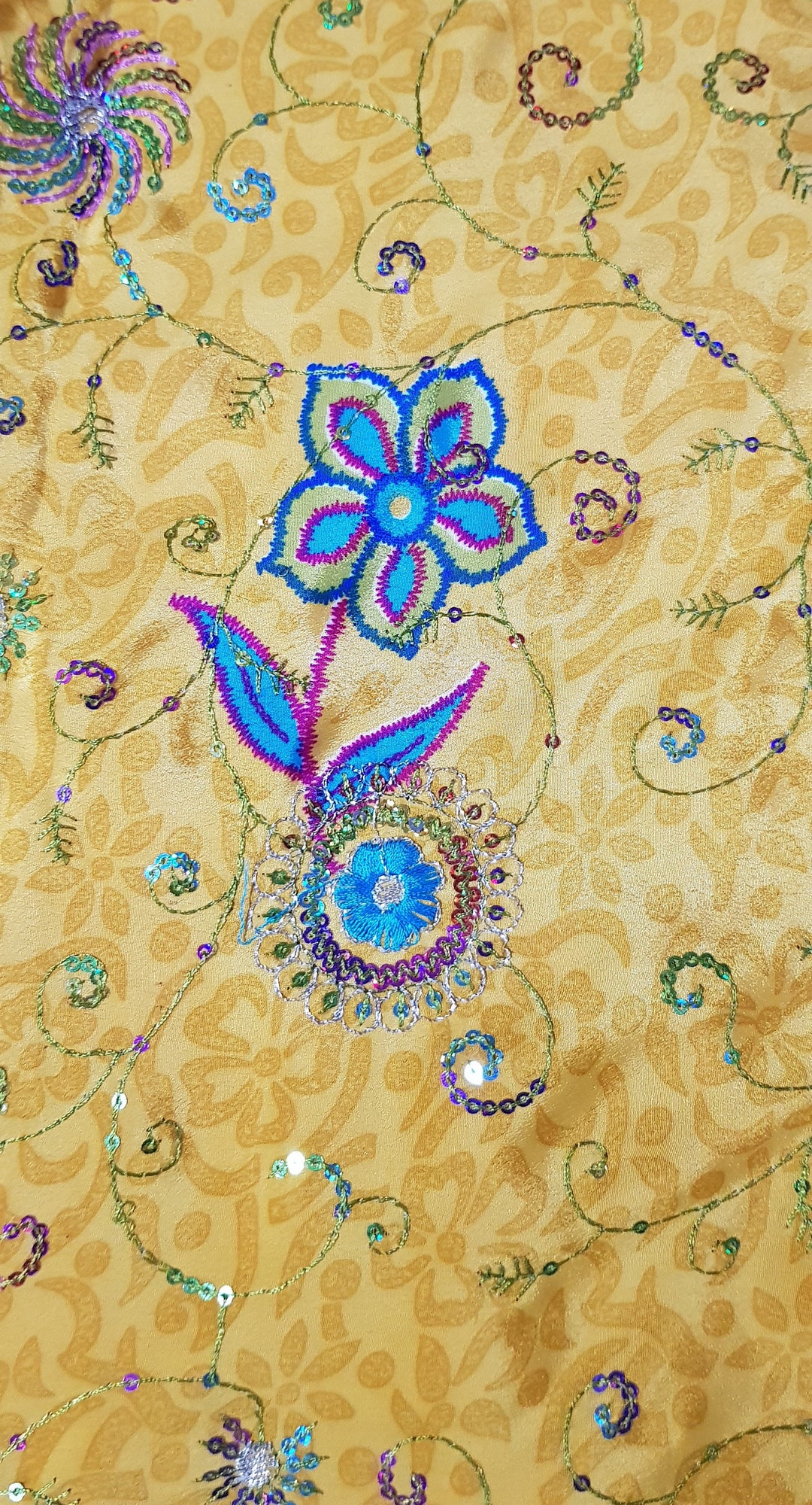 Vintage Sari: Stunning Vintage Saffron Yellow and Aqua Blue / Turquoise ...