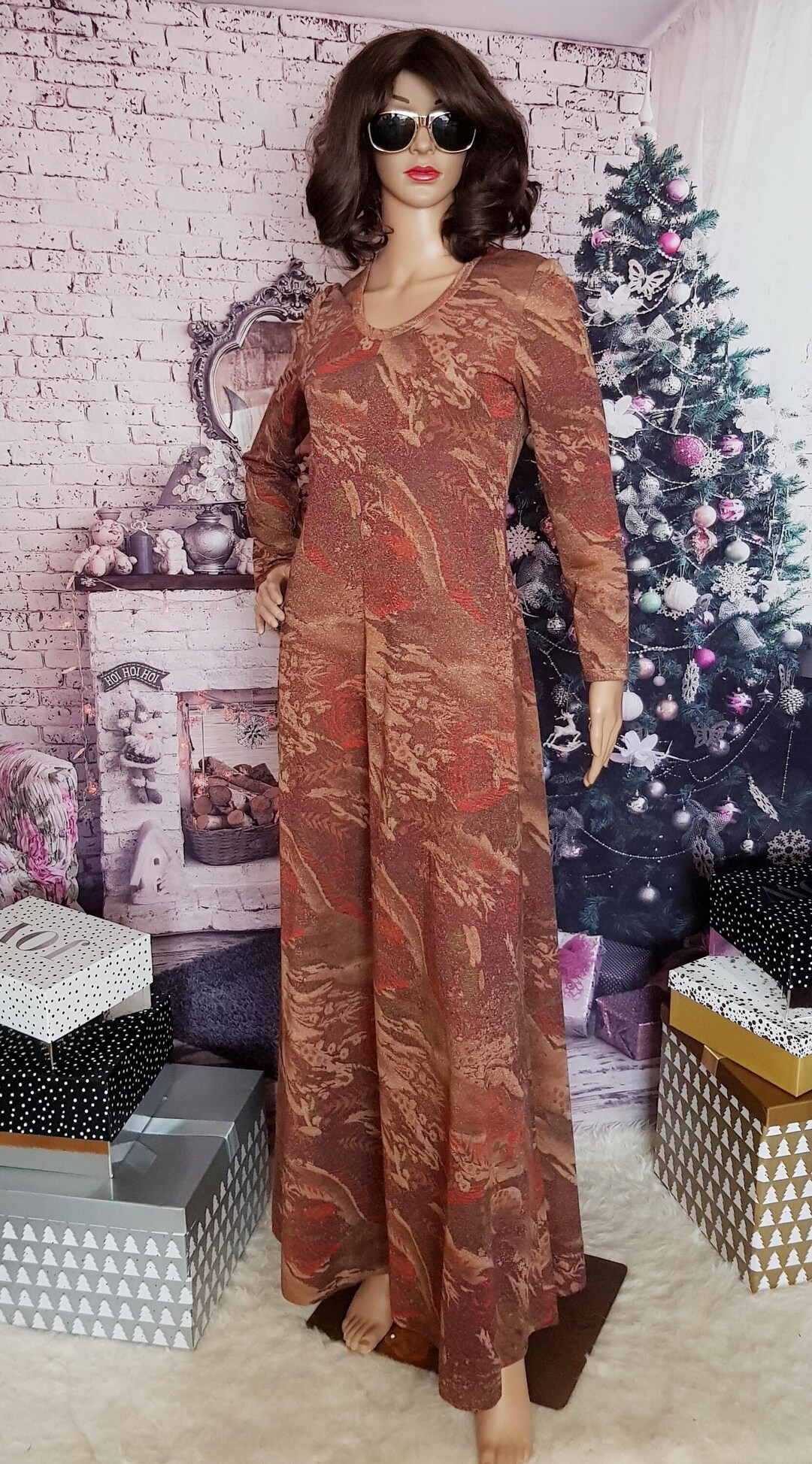 UK 10 (US 6) Groovy Vintage Early 1980s / Late 1970s Brown and Bronze ...