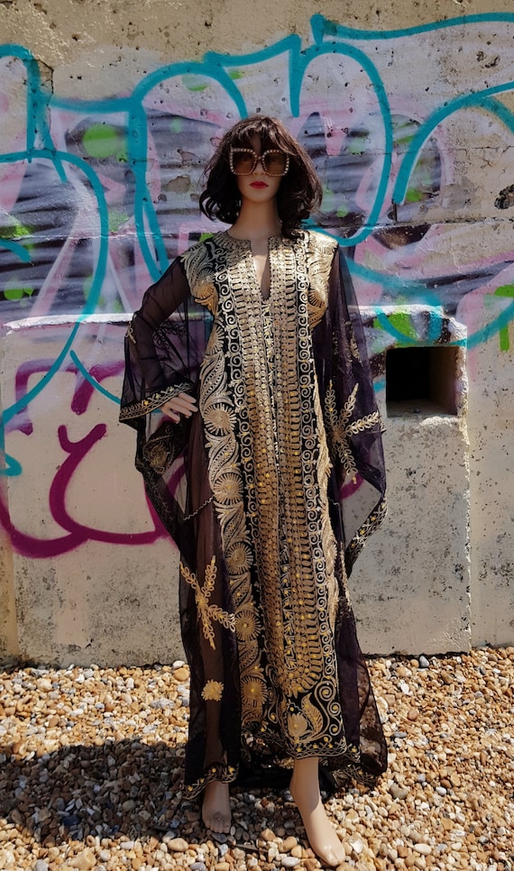 Vintage Kaftan: Stunning Vintage 1970s / 1980s Black … - Gem