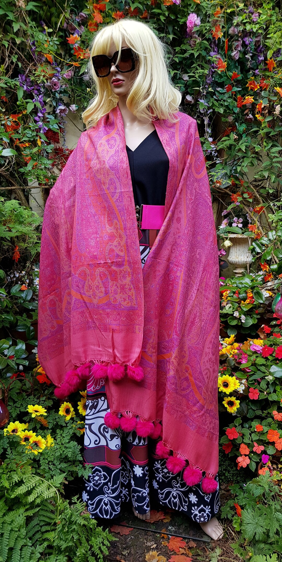 Vintage Shawl: Gorgeous Vintage Unworn 1990s Pink and Orange Paisley ...