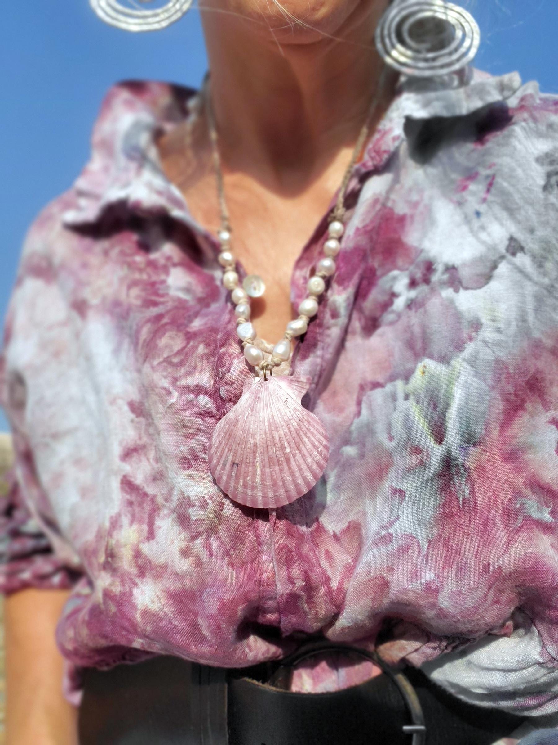 Purple Shell & Pearls Necklace - Etsy