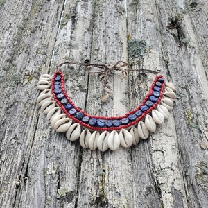 Hemp Statement Necklace With Shells, Lapis & Red Glass Beads - Etsy