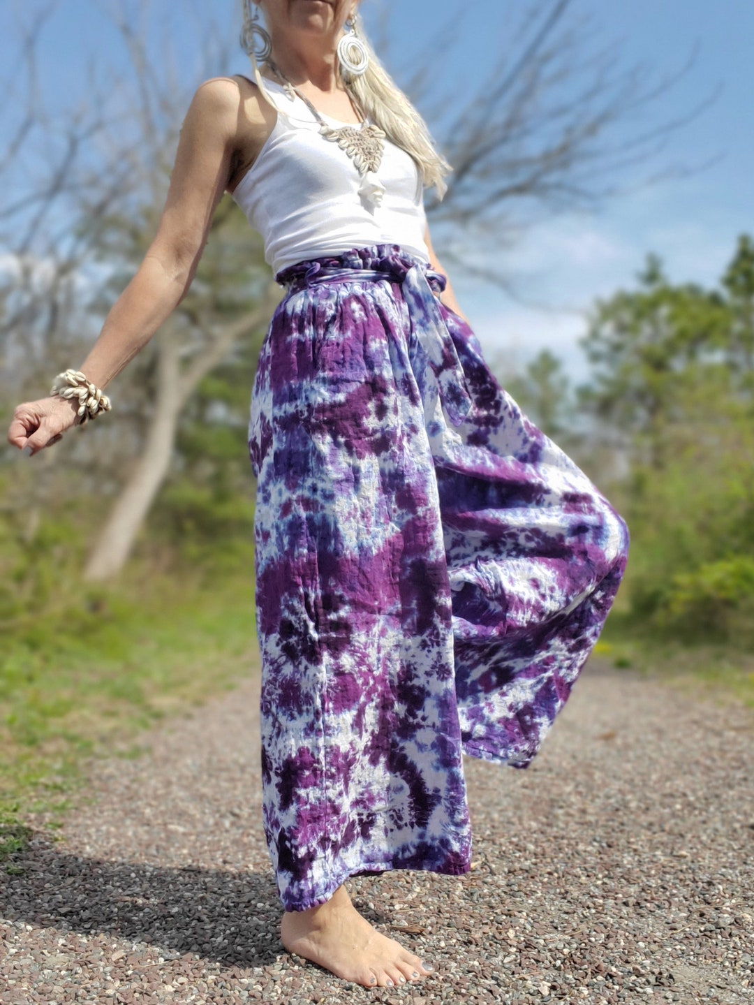 Comfy Paper Bag Style Tie Dye Linen Pants - Etsy