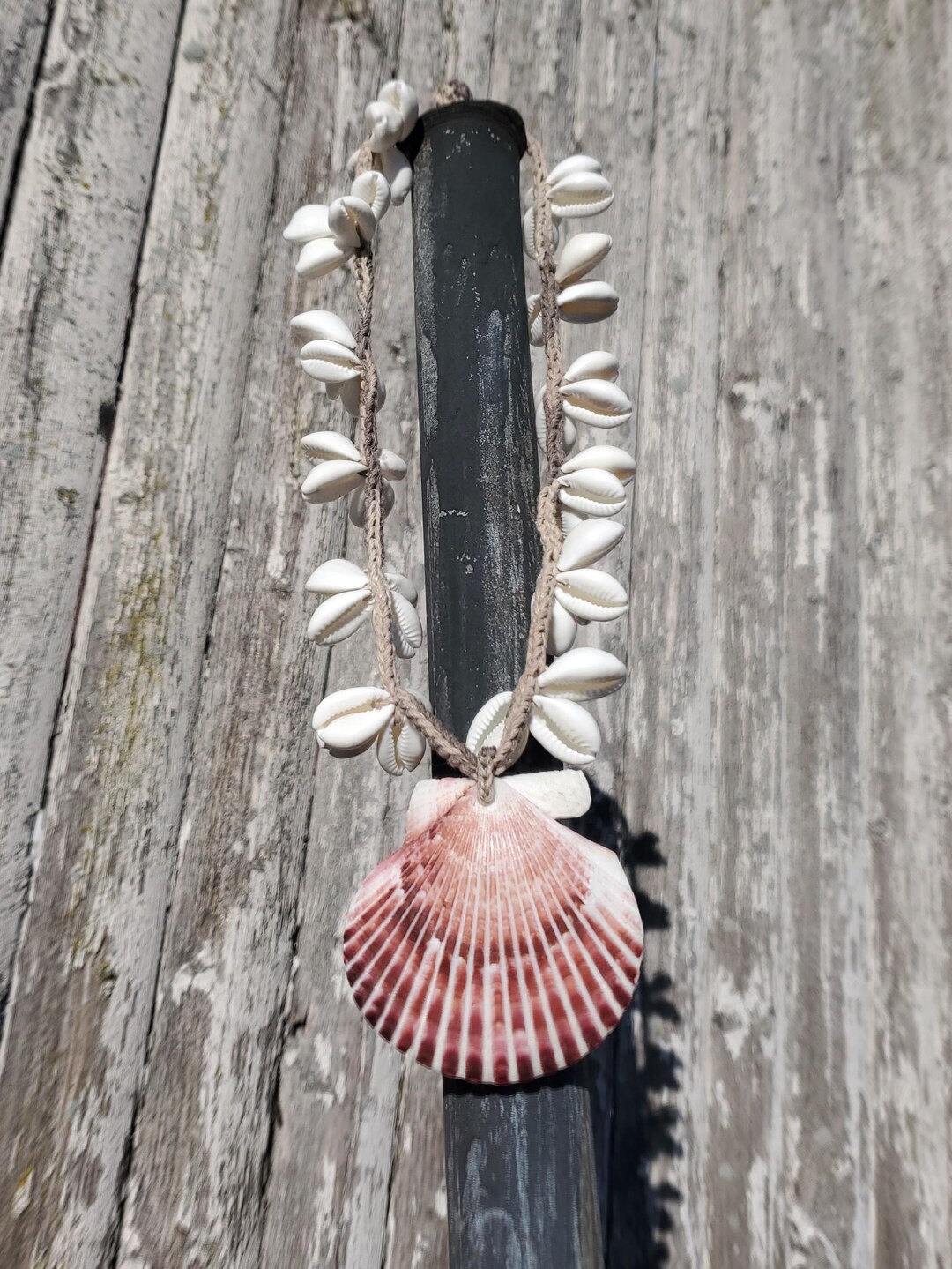 PINK Shell Pendant With Cowrie Clusters, Crocheted Hemp Necklace - Etsy