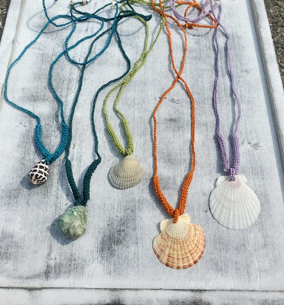 Shell Pendant Necklaces With Crocheted String - Etsy