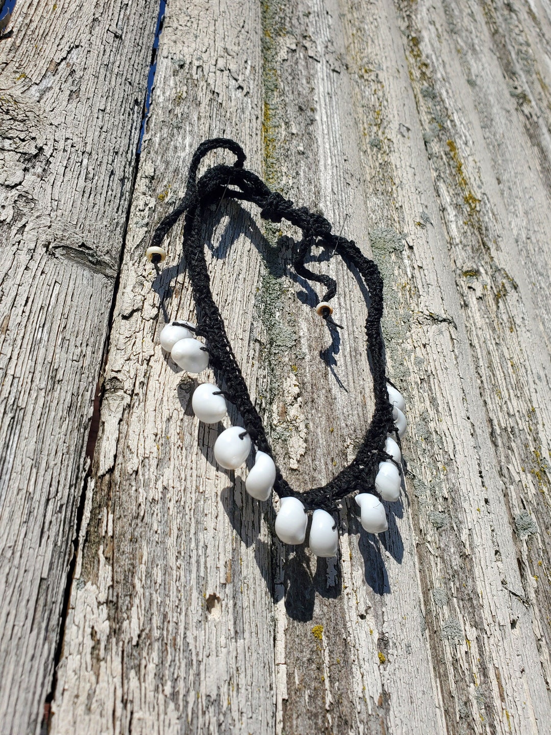Moon Shells & Black Hemp Crocheted Necklace - Etsy