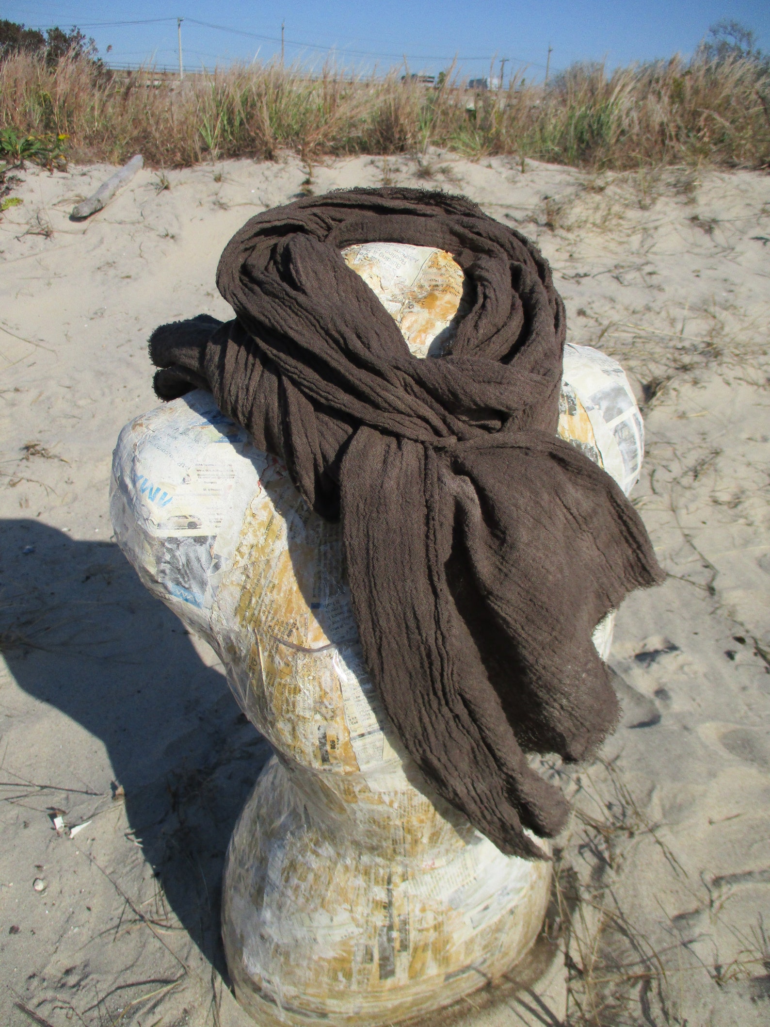 Distressed Khaki Unisex Gauze Scarf Hand Dyed Cotton Scarf 4 - Etsy
