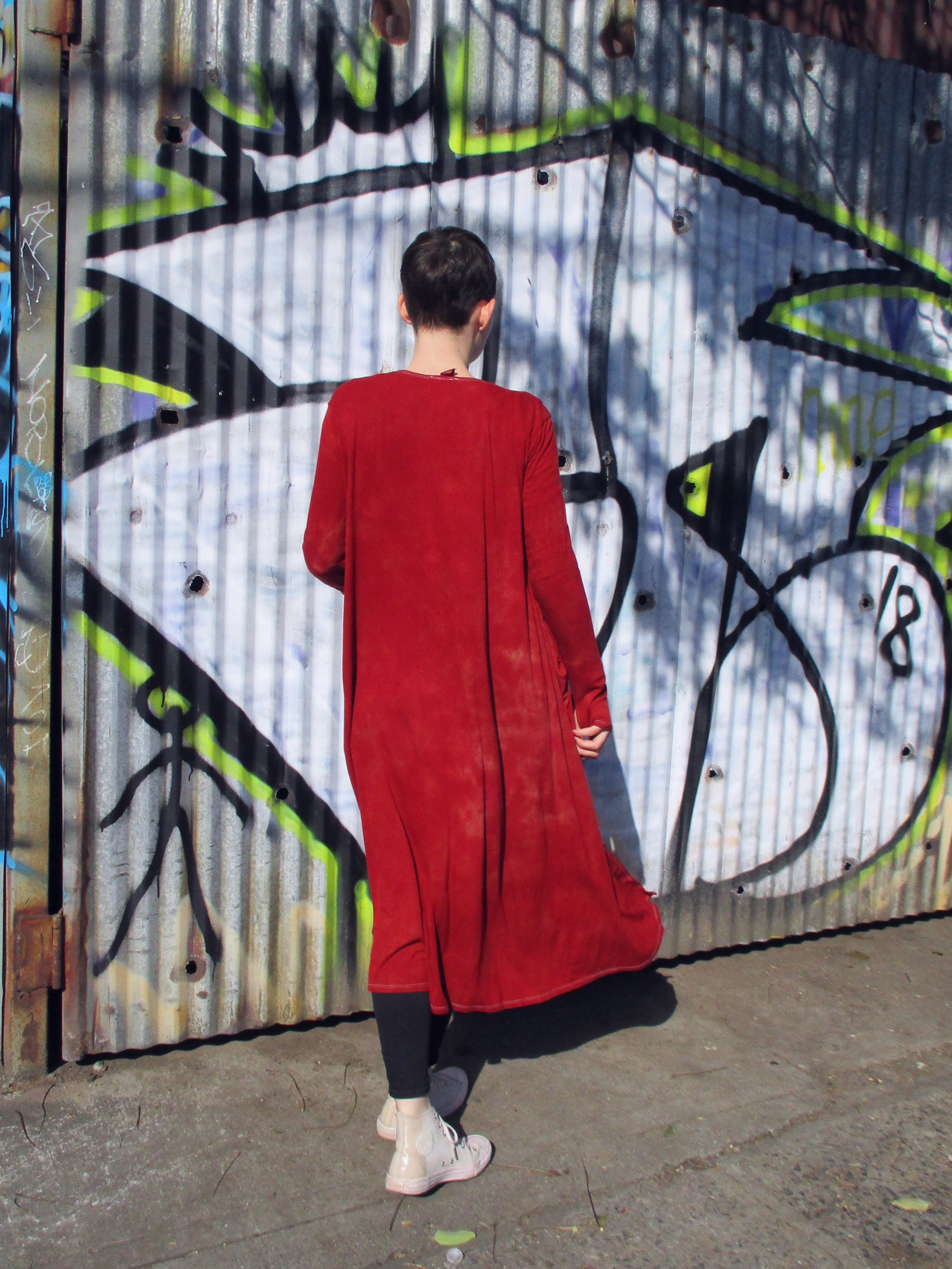 Distressed BARN RED Long Cardigan With Pockets S-3XL | Etsy