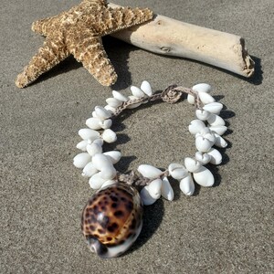 Tiger Cowrie Shell Pendant Choker With White Shell Clusters on Hemp - Etsy