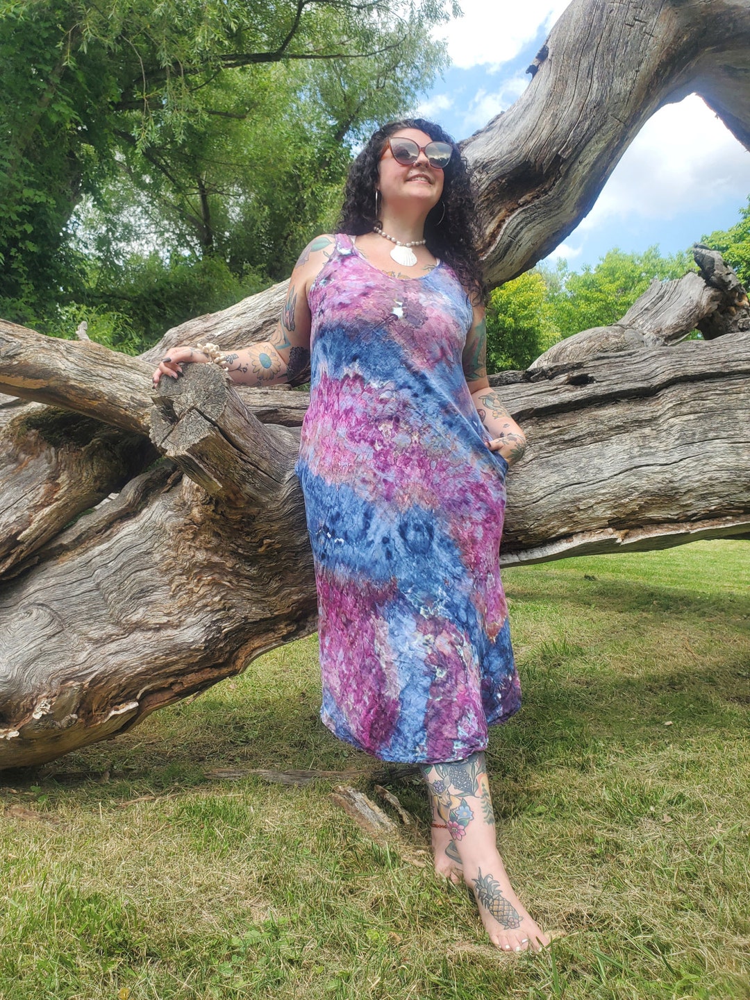 Plus AMETHYST Bias Cut Ice Dye Linen Dress With Pockets - Etsy