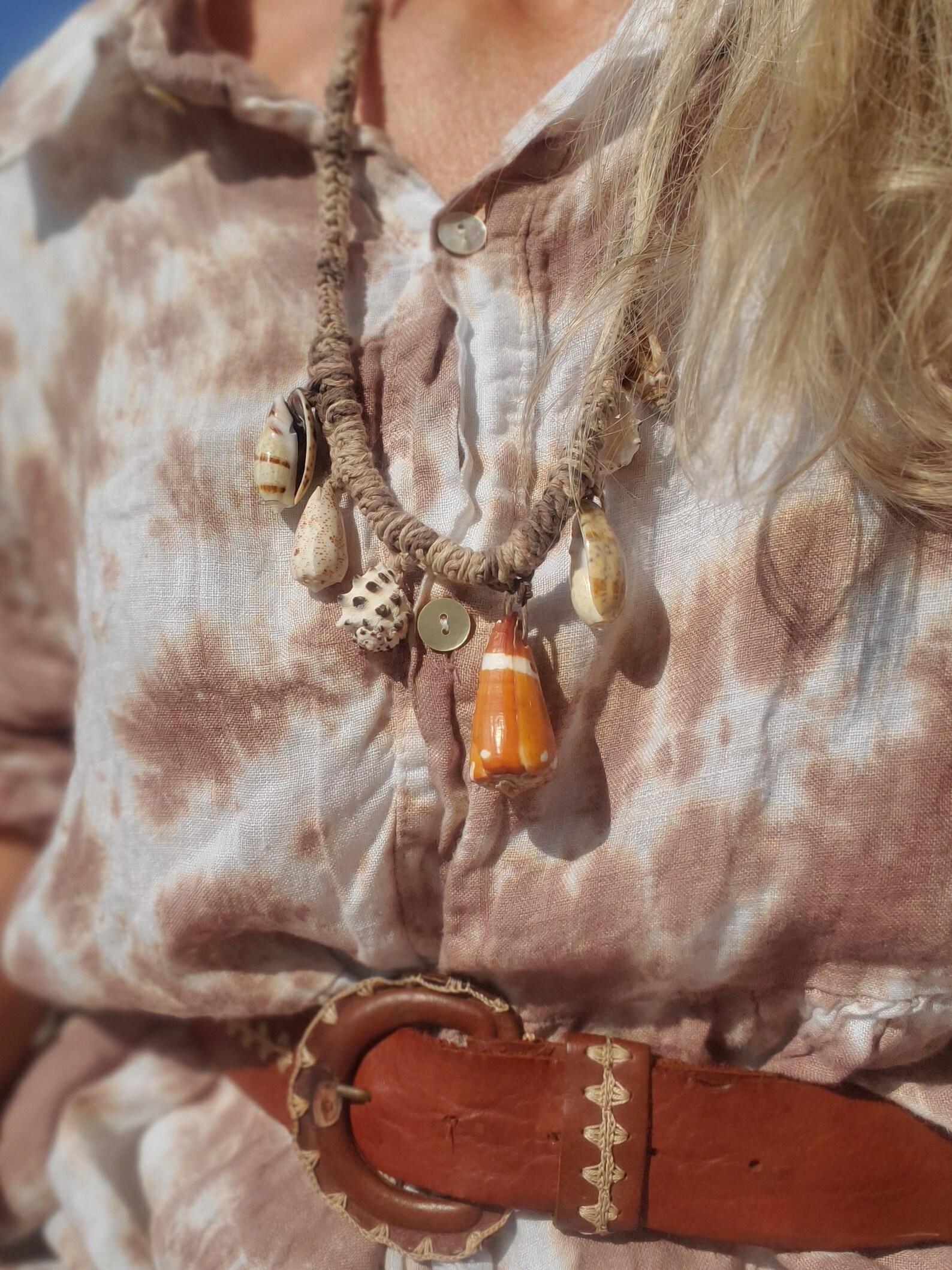 RUSTIC Shell Necklace With Hand Made Hemp Rope, Unisex, Adjustable - Etsy