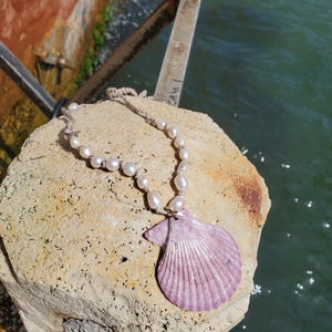 Purple Shell & Pearls Necklace - Etsy