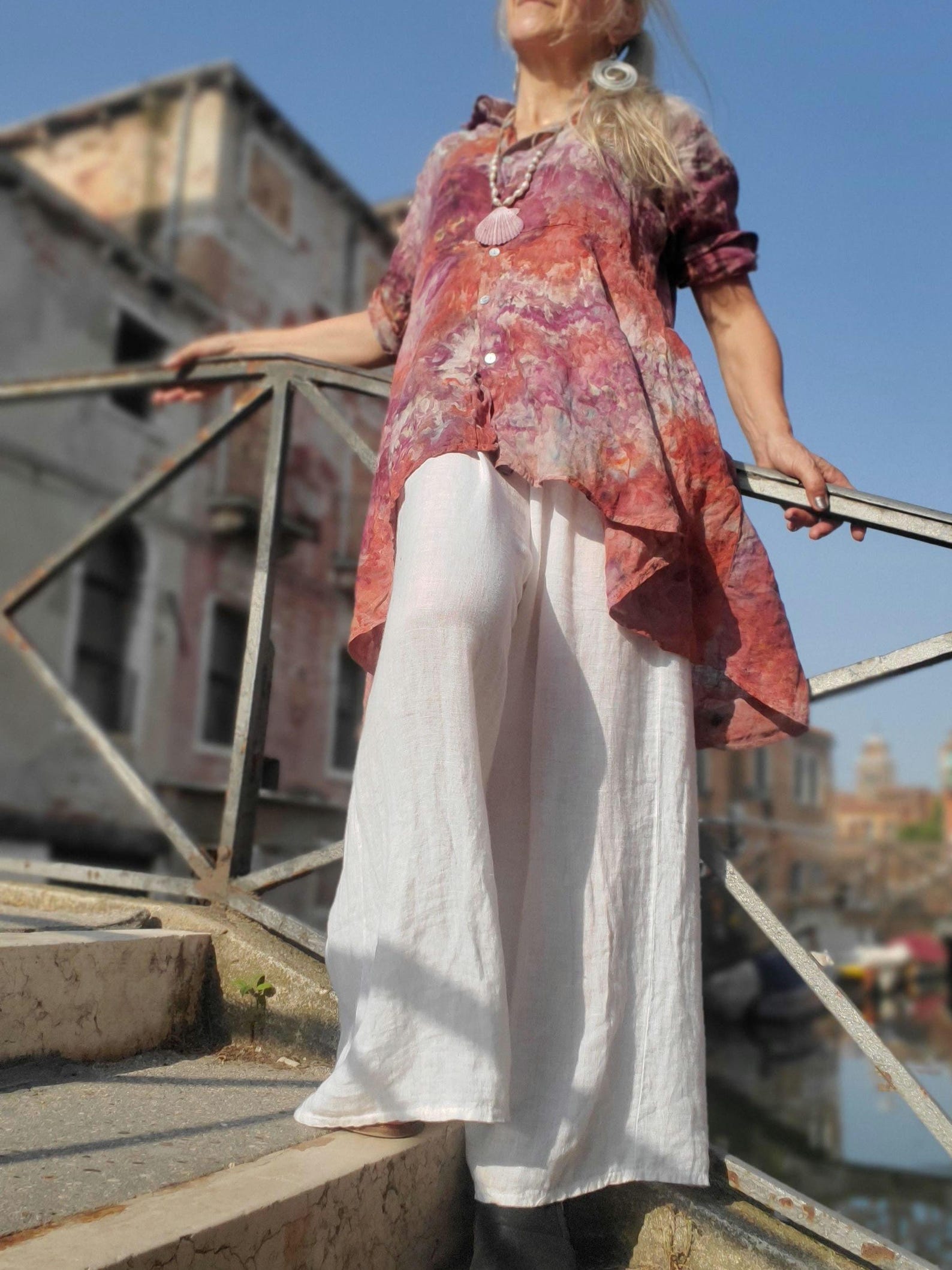 Rust Ice Dye Hi-low Linen Tunic With Pockets, S-3XL - Etsy