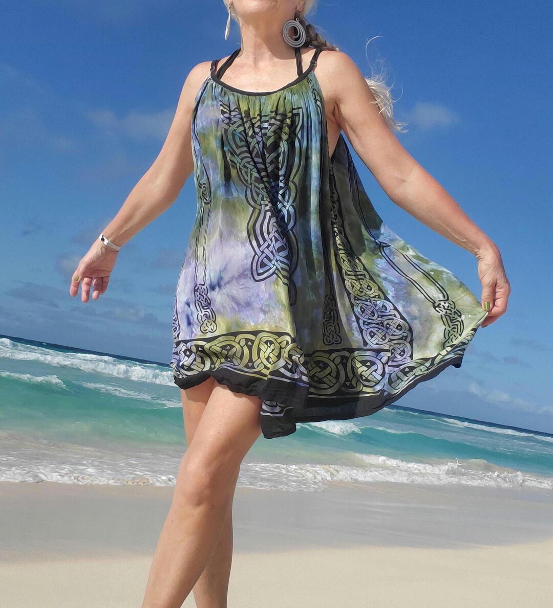 Ice Dye Beach Dress With Celtic Print - Etsy