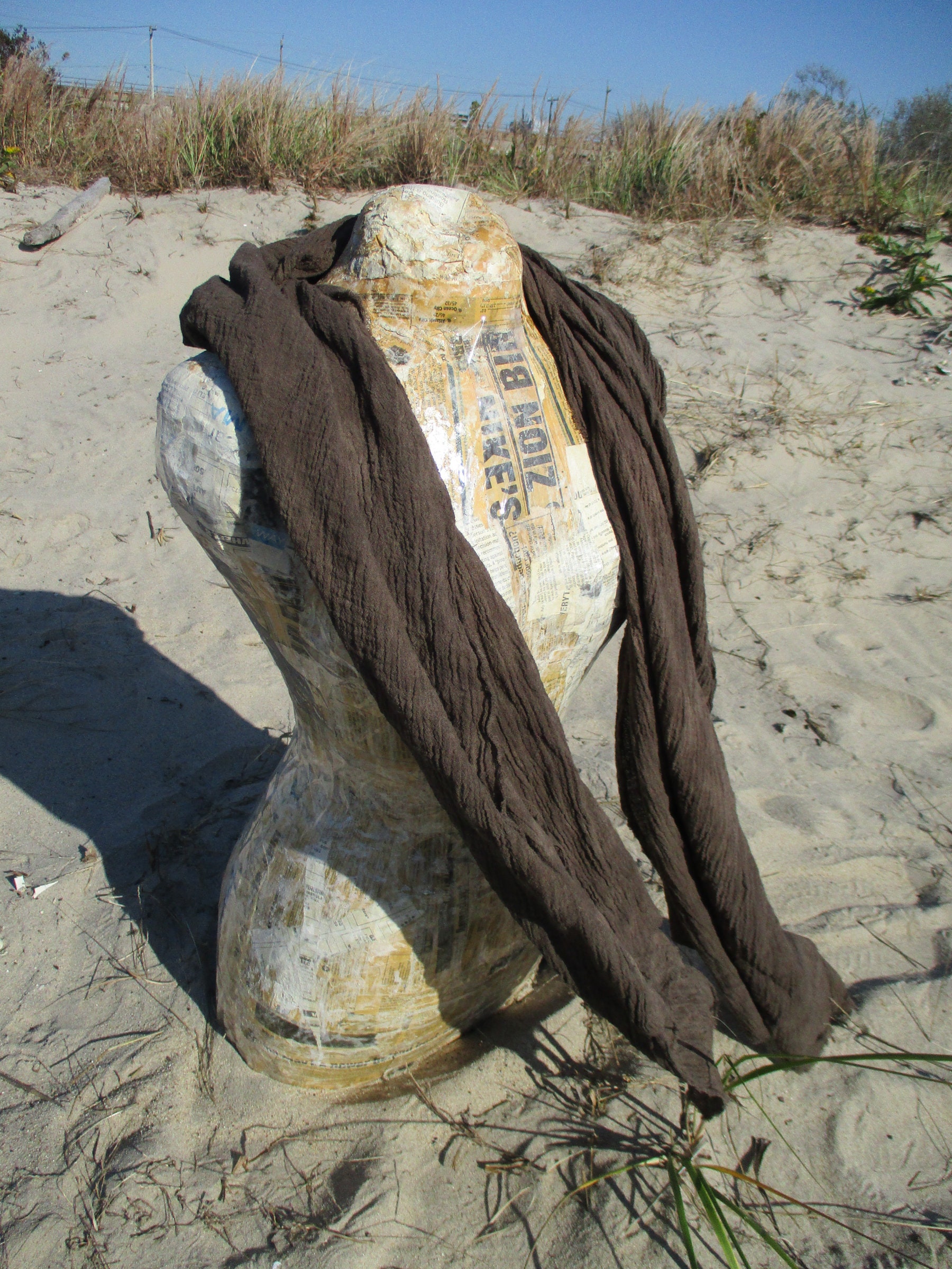 Distressed Khaki Unisex Gauze Scarf Hand Dyed Cotton Scarf 4 - Etsy