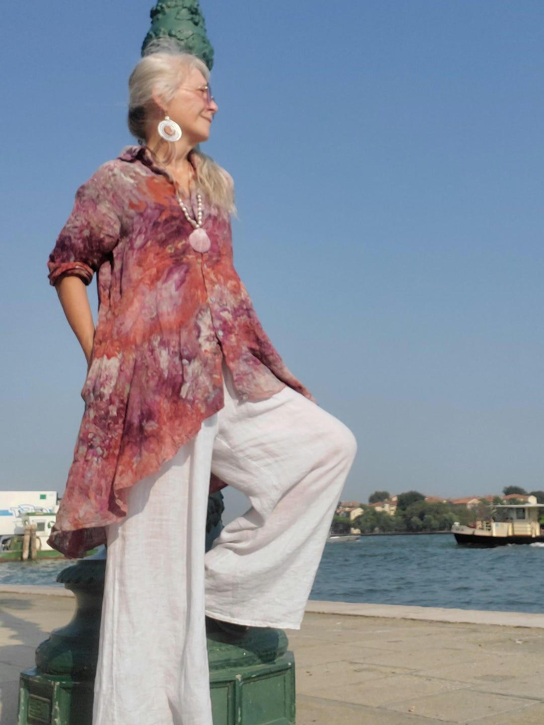 Rust Ice Dye Hi-low Linen Tunic With Pockets, S-3XL - Etsy