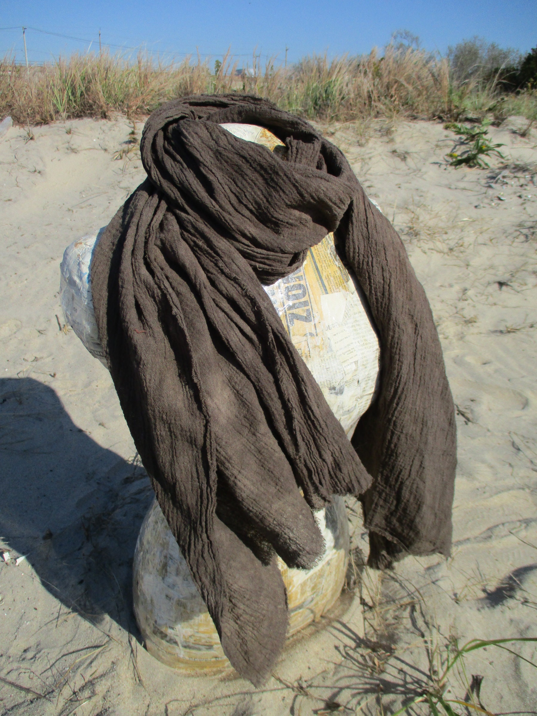 Distressed Khaki Unisex Gauze Scarf Hand Dyed Cotton Scarf 4 - Etsy