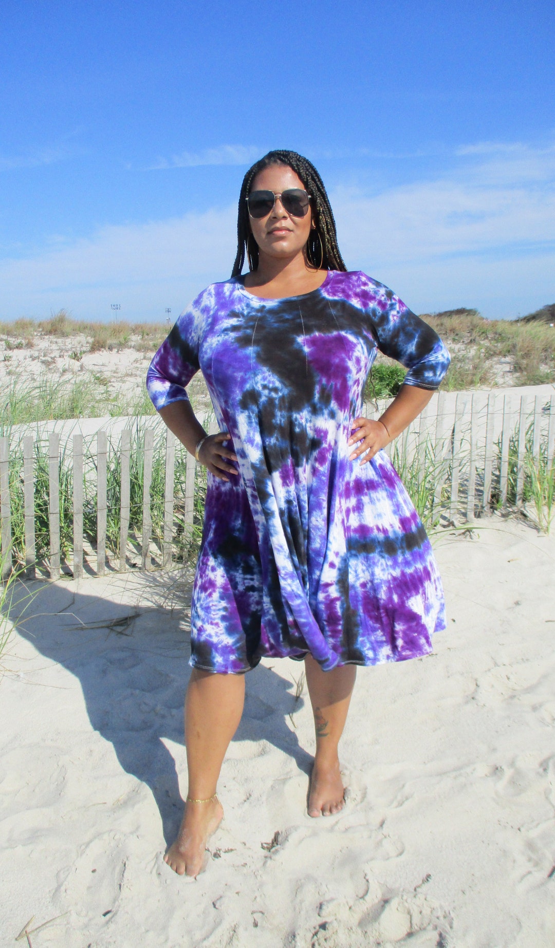 Flowy Curvy Midi Dress, Purple Tie Dye - Etsy