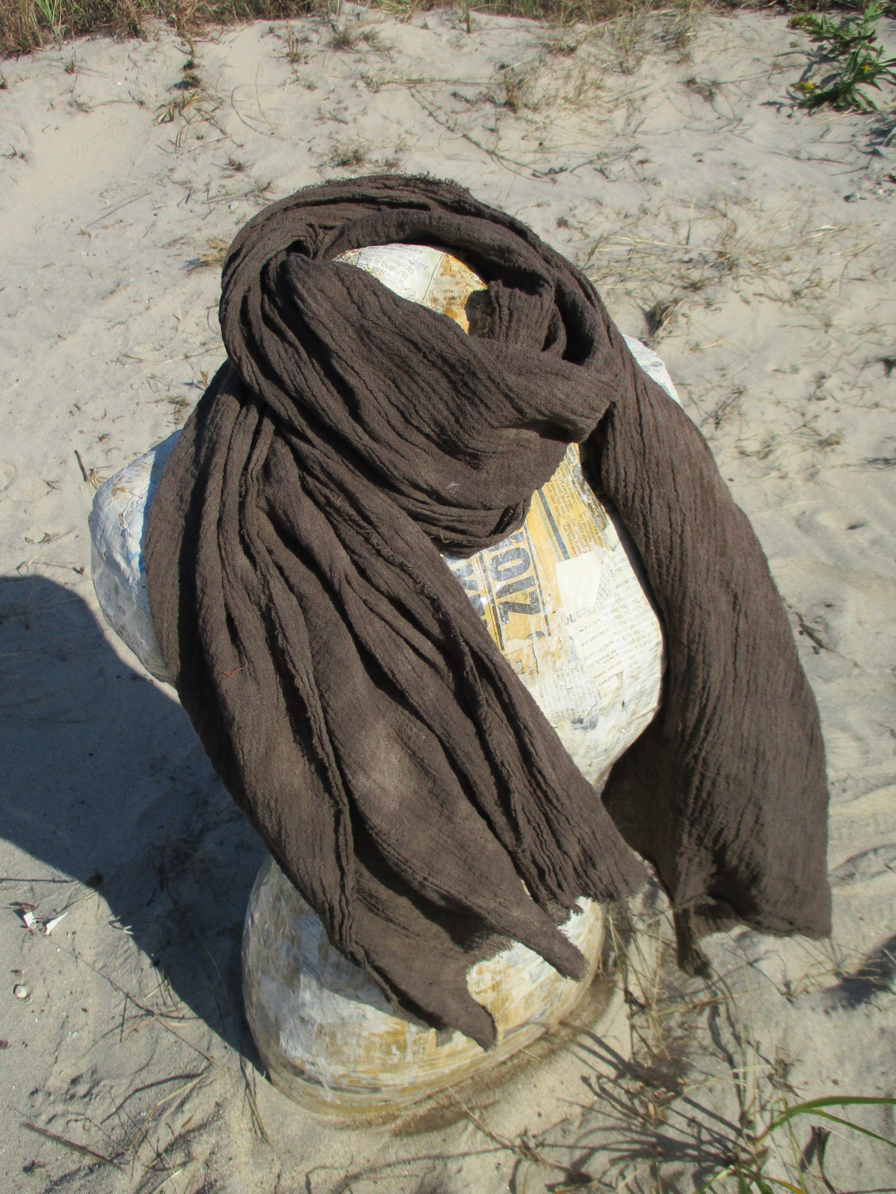 Distressed Khaki Unisex Gauze Scarf Hand Dyed Cotton Scarf 4 - Etsy