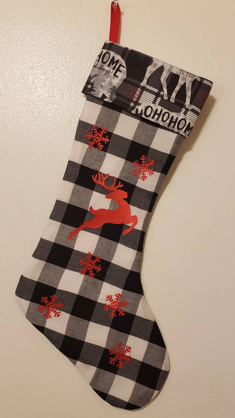 Embroidered White and Black Buffalo Check Christmas Stocking - Etsy