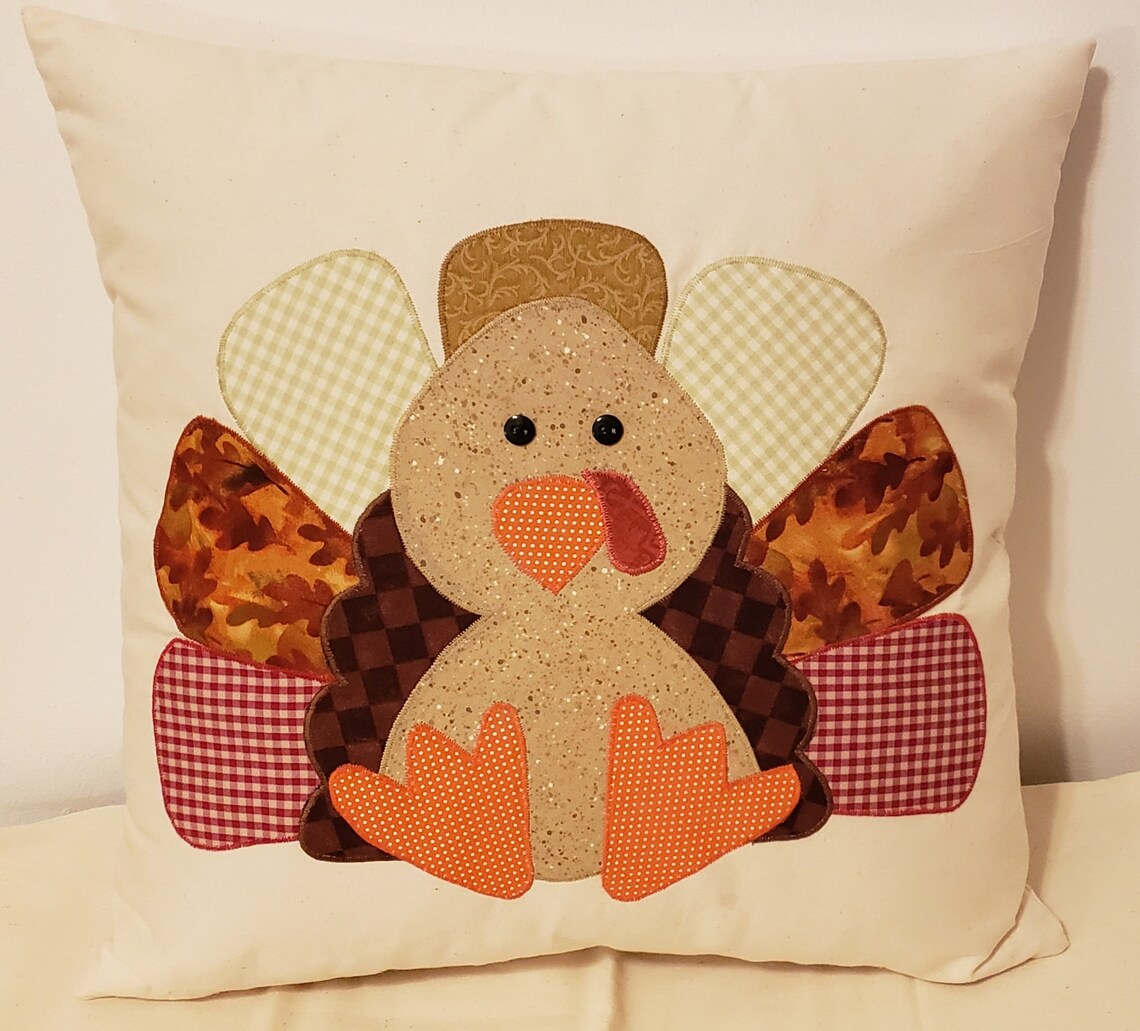 Appliqued Decorative Turkey Fall/thanksgiving Pillow - 18" X 18" Pillow ...