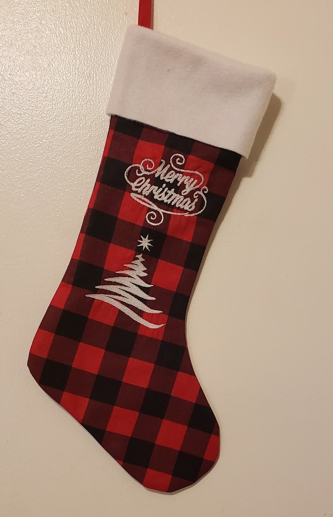 Embroidered Red and Black Buffalo Check Christmas Stocking - Etsy