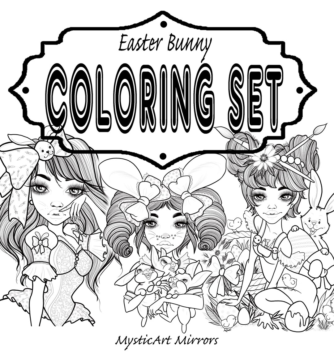 Easter Bunny PDF Coloring Set Digital - Etsy