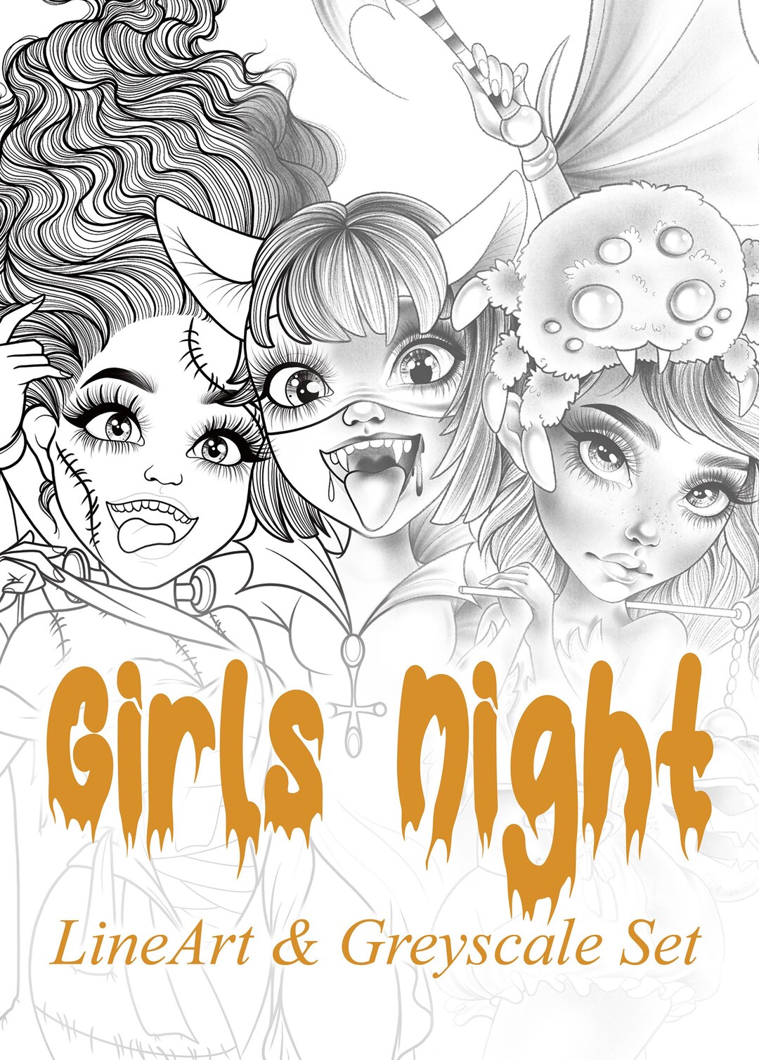 Girls Night 6 Coloring St Lineart & Greyscale 250g Hahnemühle Paper - Etsy