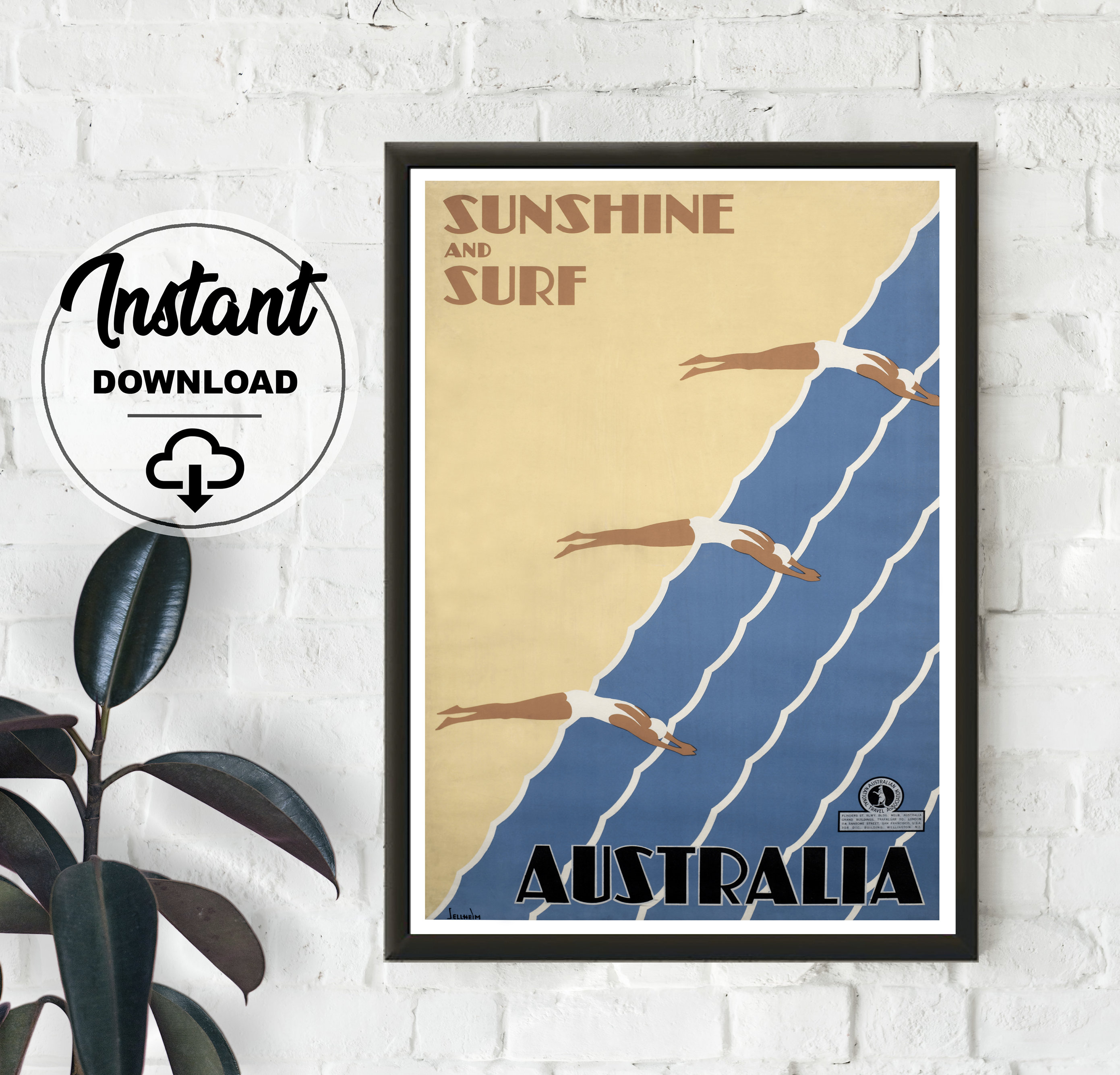Australia Printable Vintage Poster Minimalist Australia Surf | Etsy