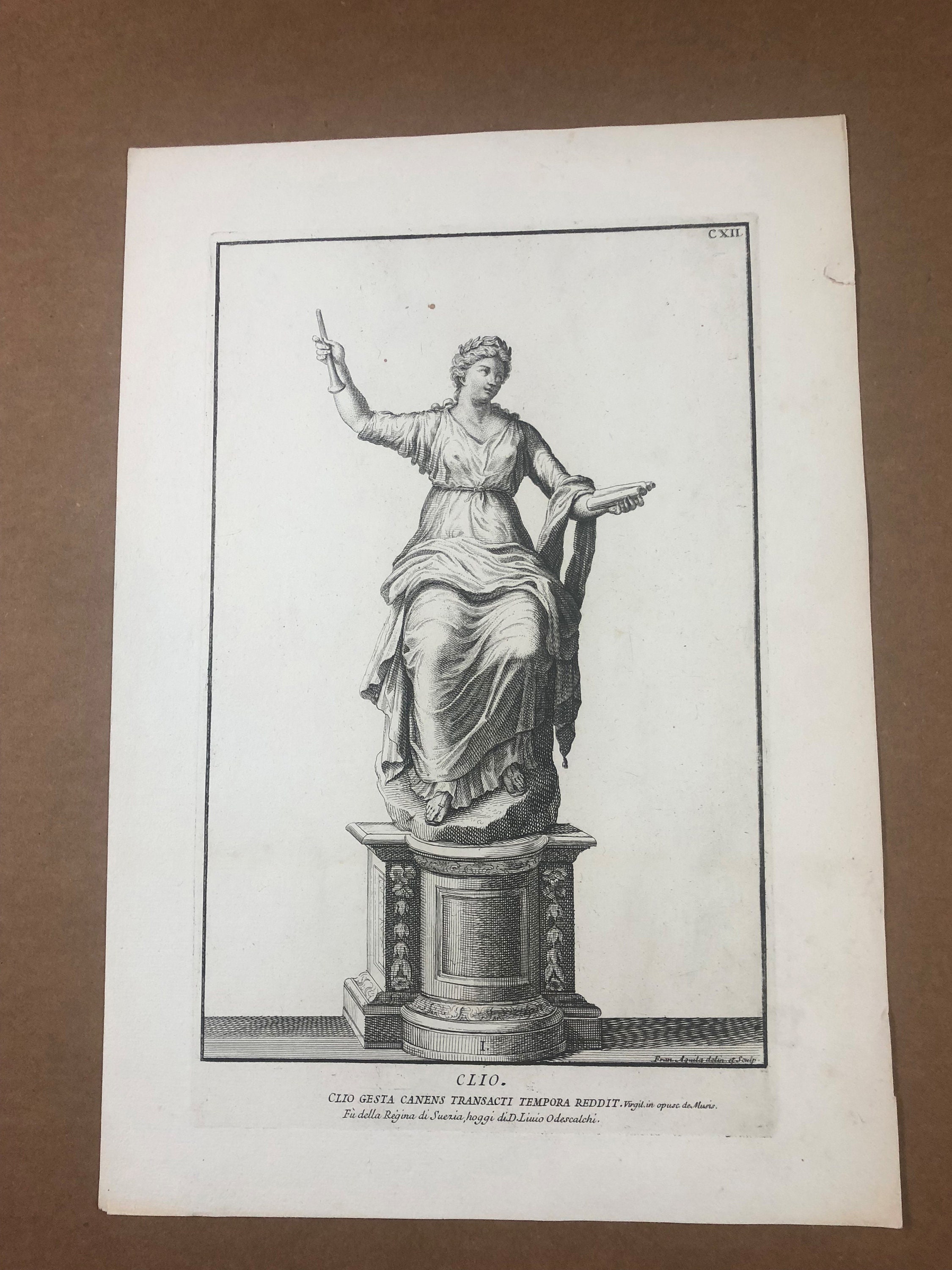 C.1704 Plate CXII CLIO Engraving of Antique Statue of CLIO by Domenico ...