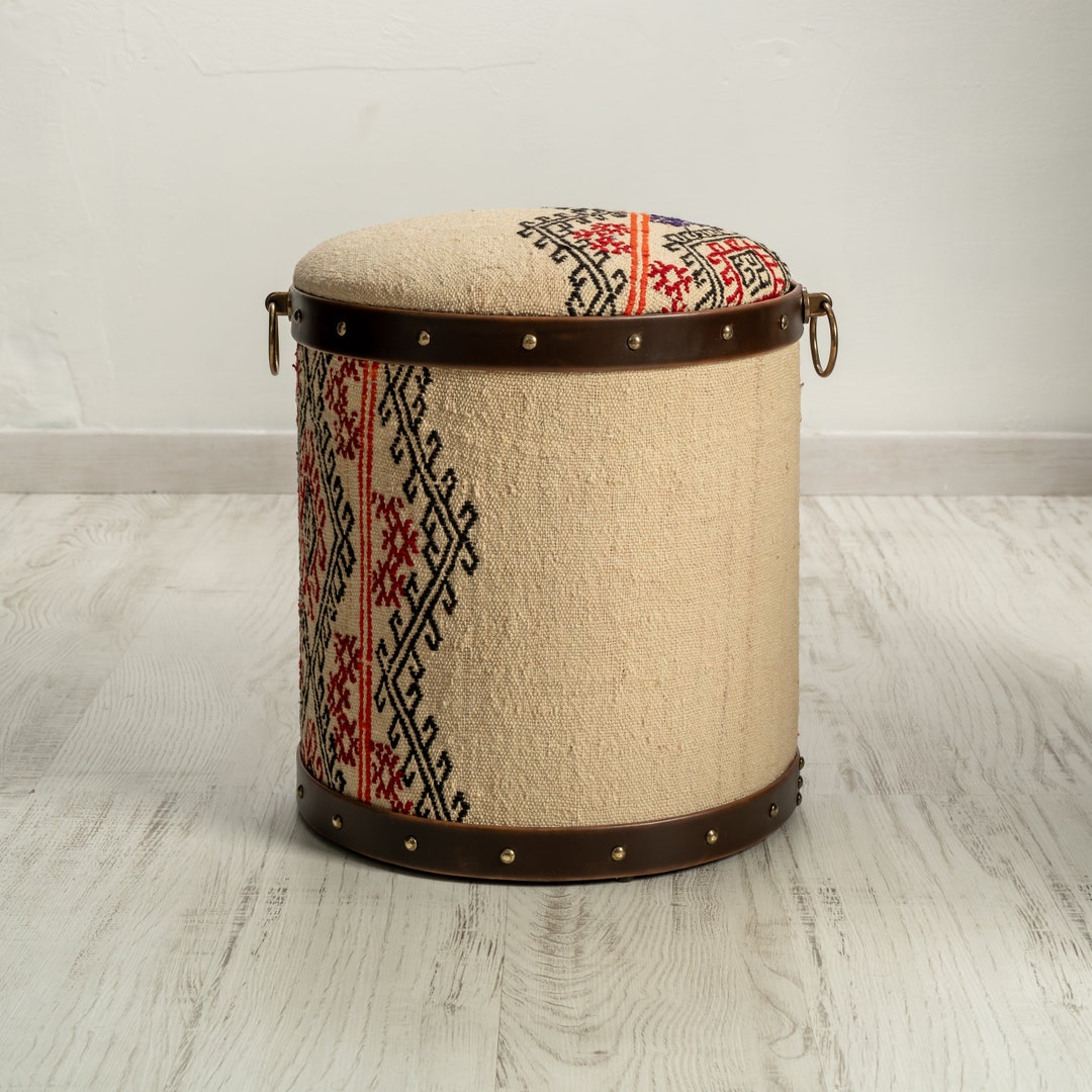 Round Ottoman, Storage Round Ottoman, Footstool, Footrest Kilim ...