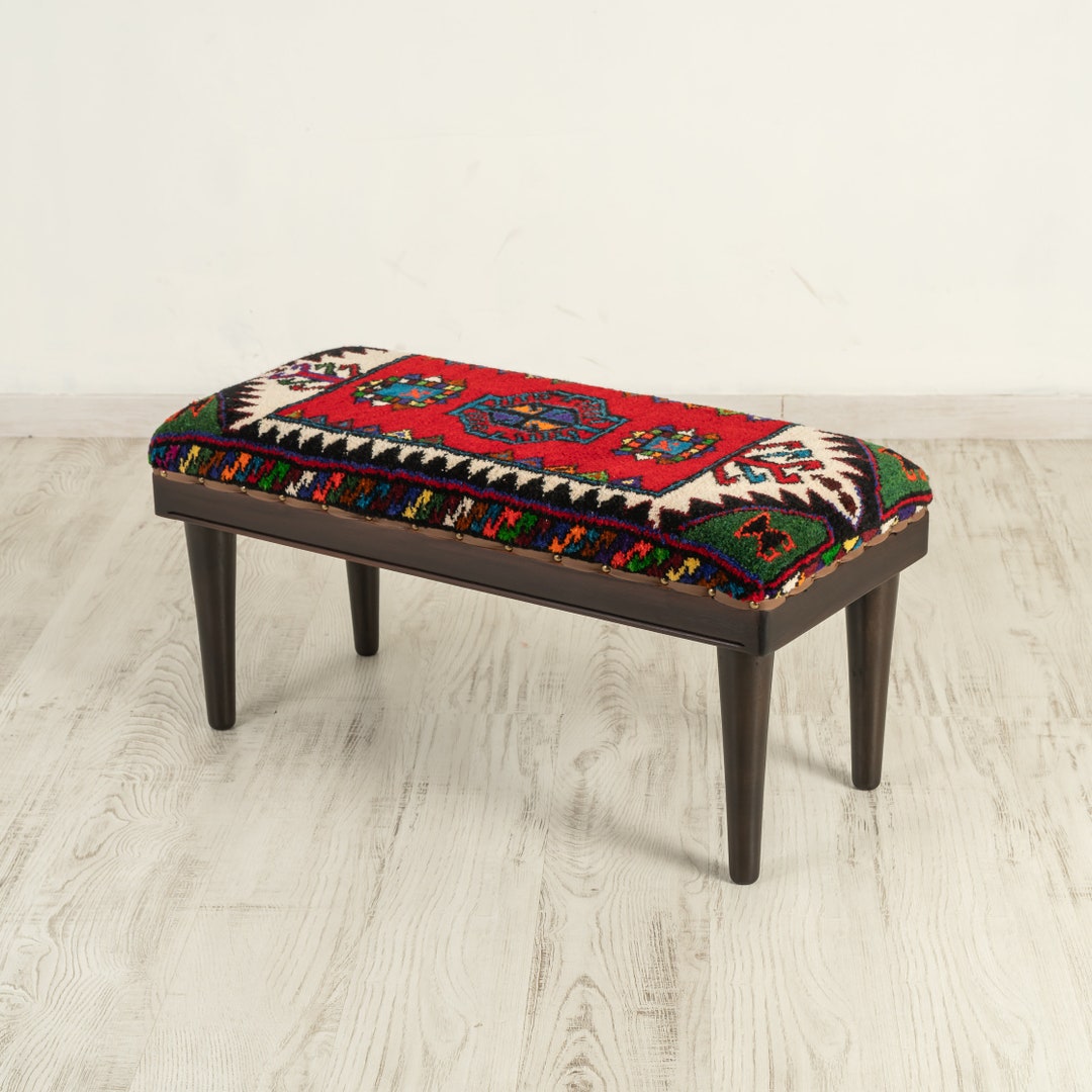 Small Bench, Ottoman Upholstered Bench, Handmade Furniture, Turkish Rug ...