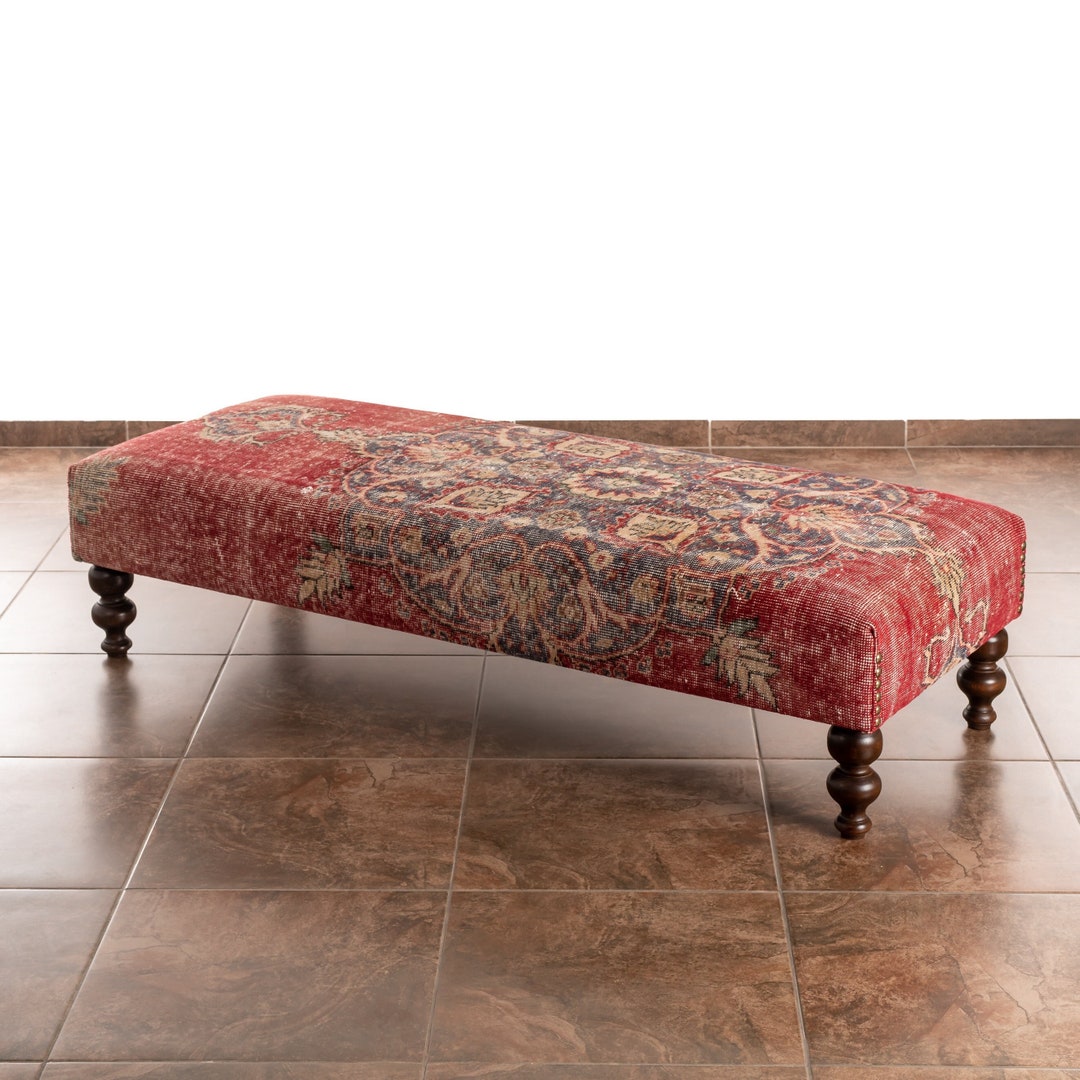 Ottoman Upholstered Bench, Handmade Furniture, Hand-woven Vintage ...